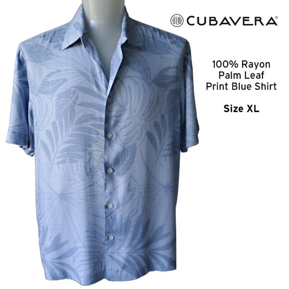 Cubavera | Shirts | Cubavera Hawaiian Print Blue Palm Leaf Design 0 ...